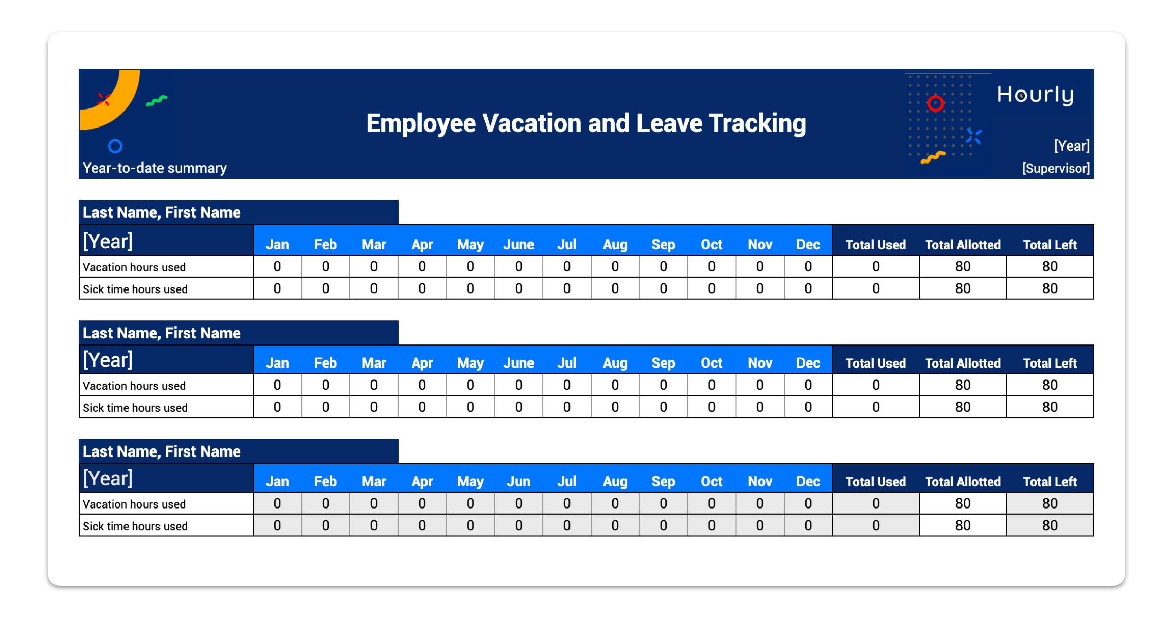 Employee Vacation And Sick Time Tracking Spreadsheet Template Hourly 