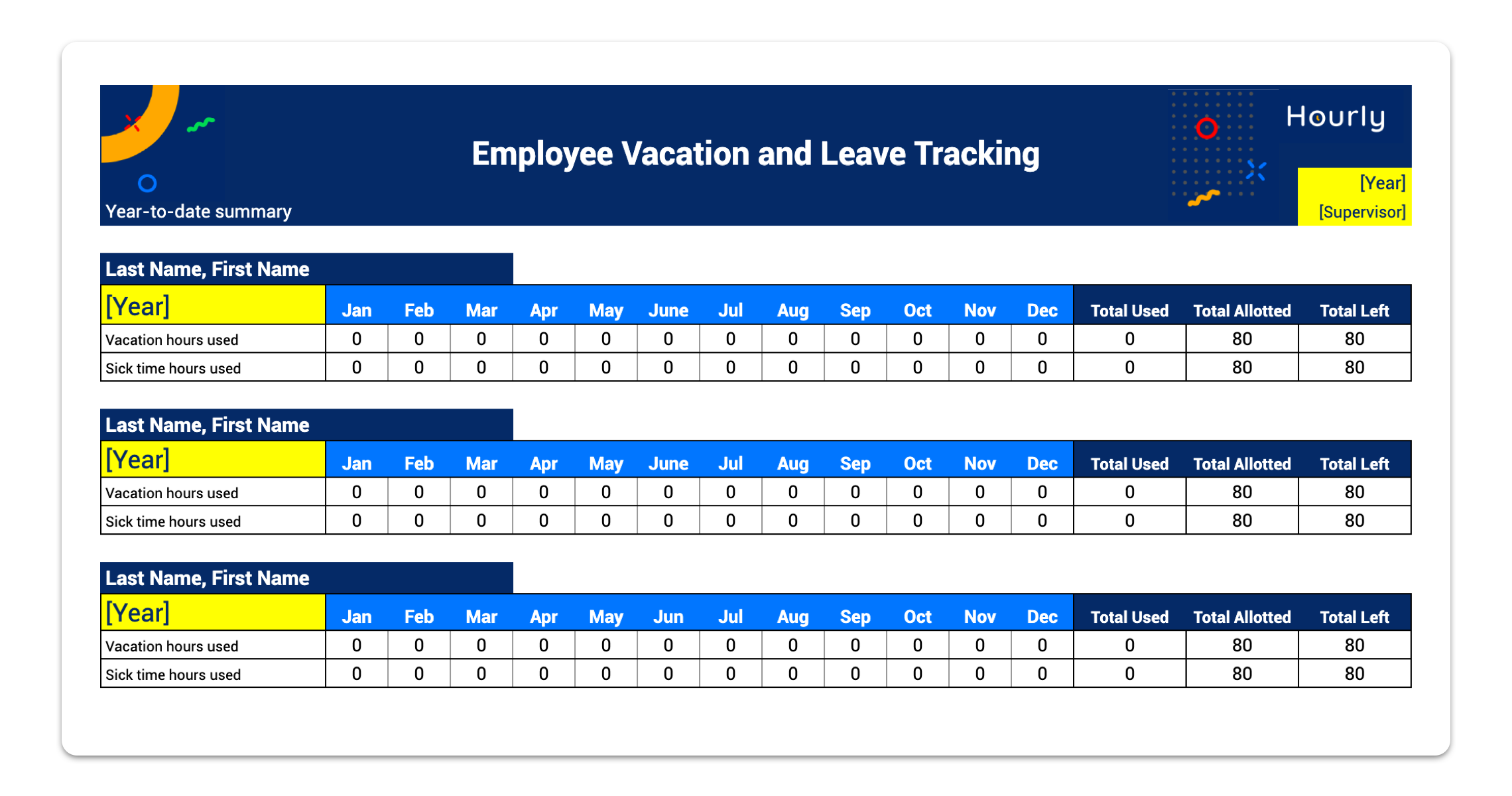 Employee Vacation And Sick Time Tracking Spreadsheet Template Hourly