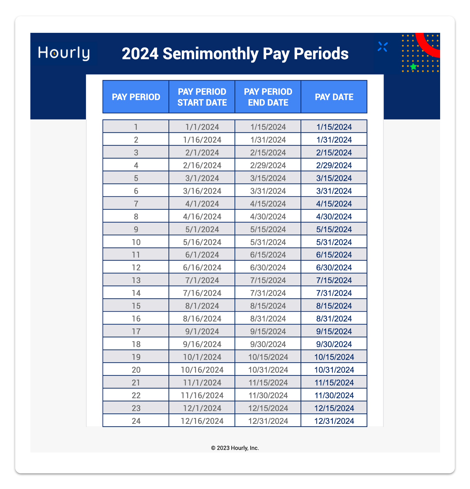 2023 and 2024 Semimonthly Pay Schedules - Hourly, Inc.