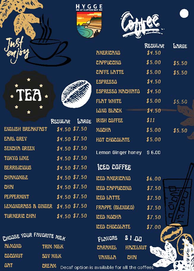 Hygge at Clifton Bay | Café Menu | Te Awanga, Hawkes Bay