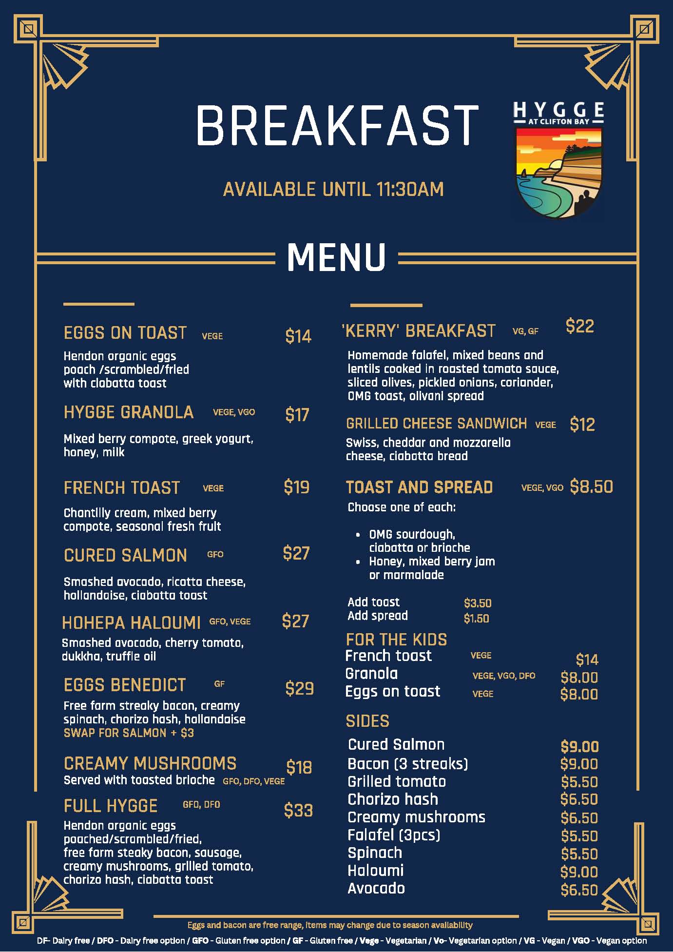 Hygge at Clifton Bay | Café Menu | Te Awanga, Hawkes Bay