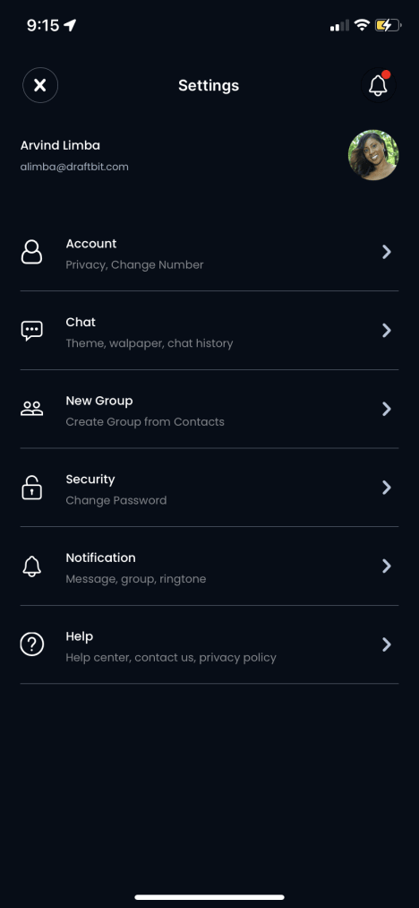 App Settings - Dark Theme | Draftbit Example Screens