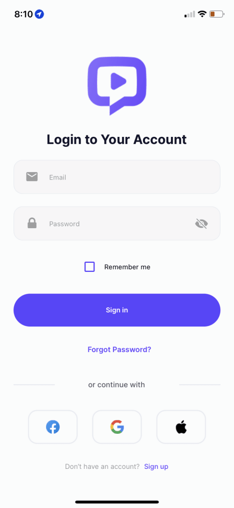 Login Screen with Social options. | Draftbit Example Screens