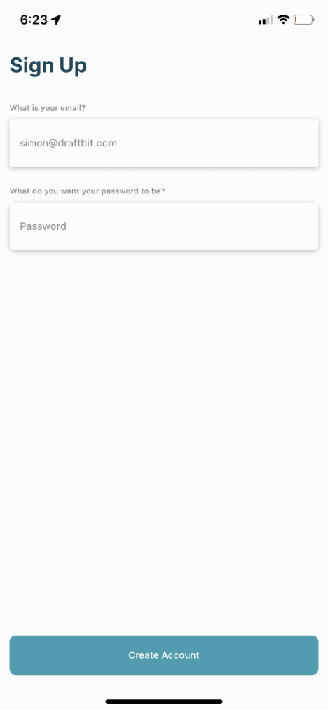 Create Account | Draftbit Example Screens