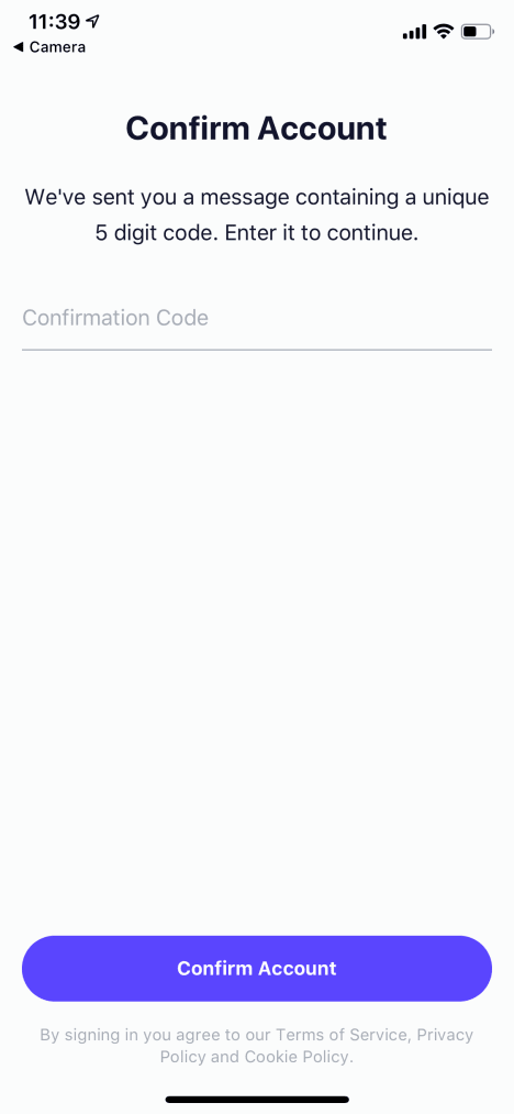 SMS Auth Confirmation | Draftbit Example Screens