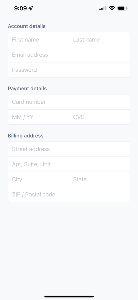Text Inputs - Grouped | Draftbit Example Screens