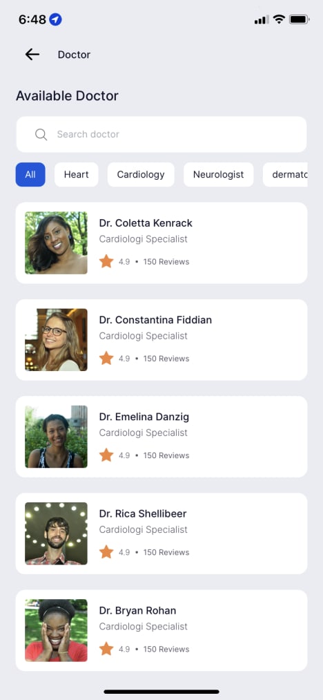Doctors List | Draftbit Example Screens