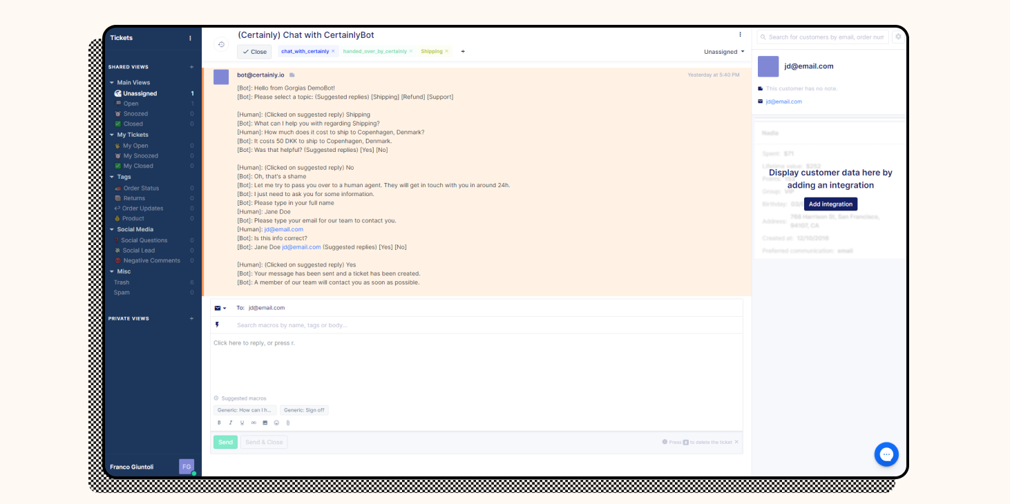 Take care of your shoppers with Gorgias & Certainly