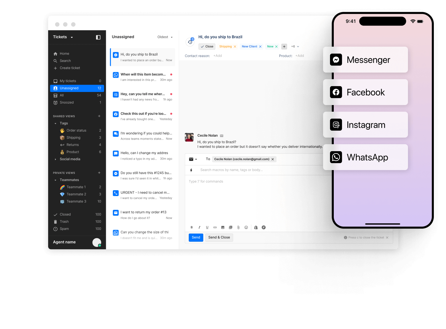 Social media support inside your ecommerce helpdesk | Gorgias