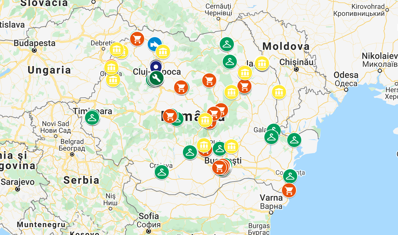 Hartă cu magazinele fără risipă și ateliere de reparații, din România