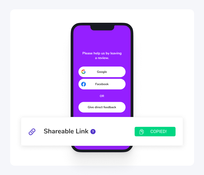 Shareable links for QR code and NFC review cards