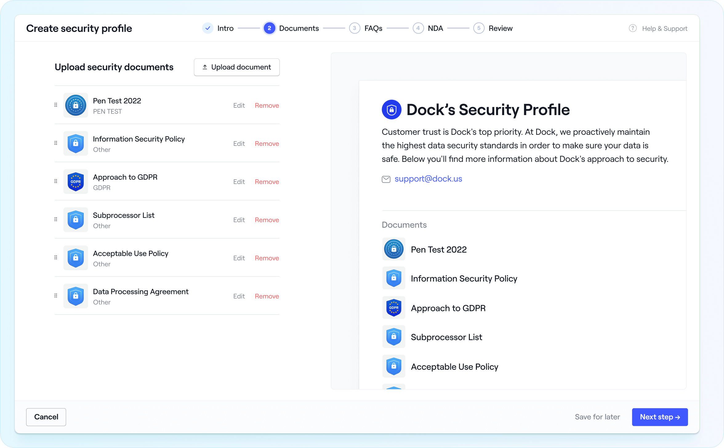Vendor Security Assessment Profiles | Dock