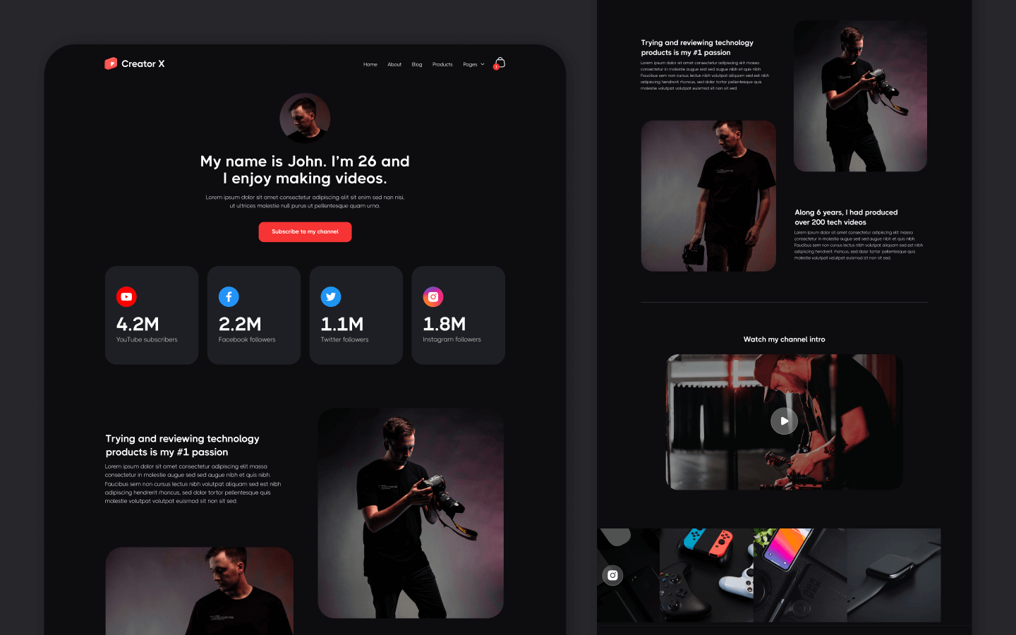 Content Creator & YouTuber Webflow Template - Creator X | BRIX Templates