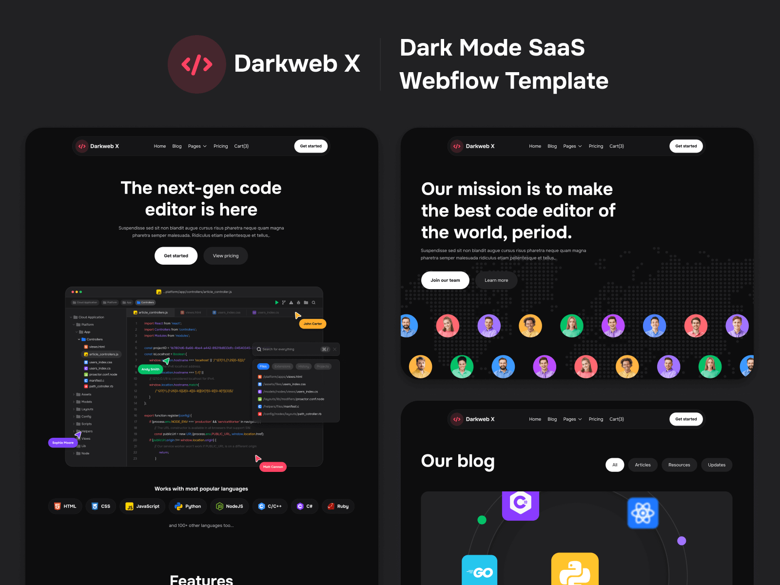 Dark Mode SaaS Webflow Template - Darkweb X | BRIX Templates