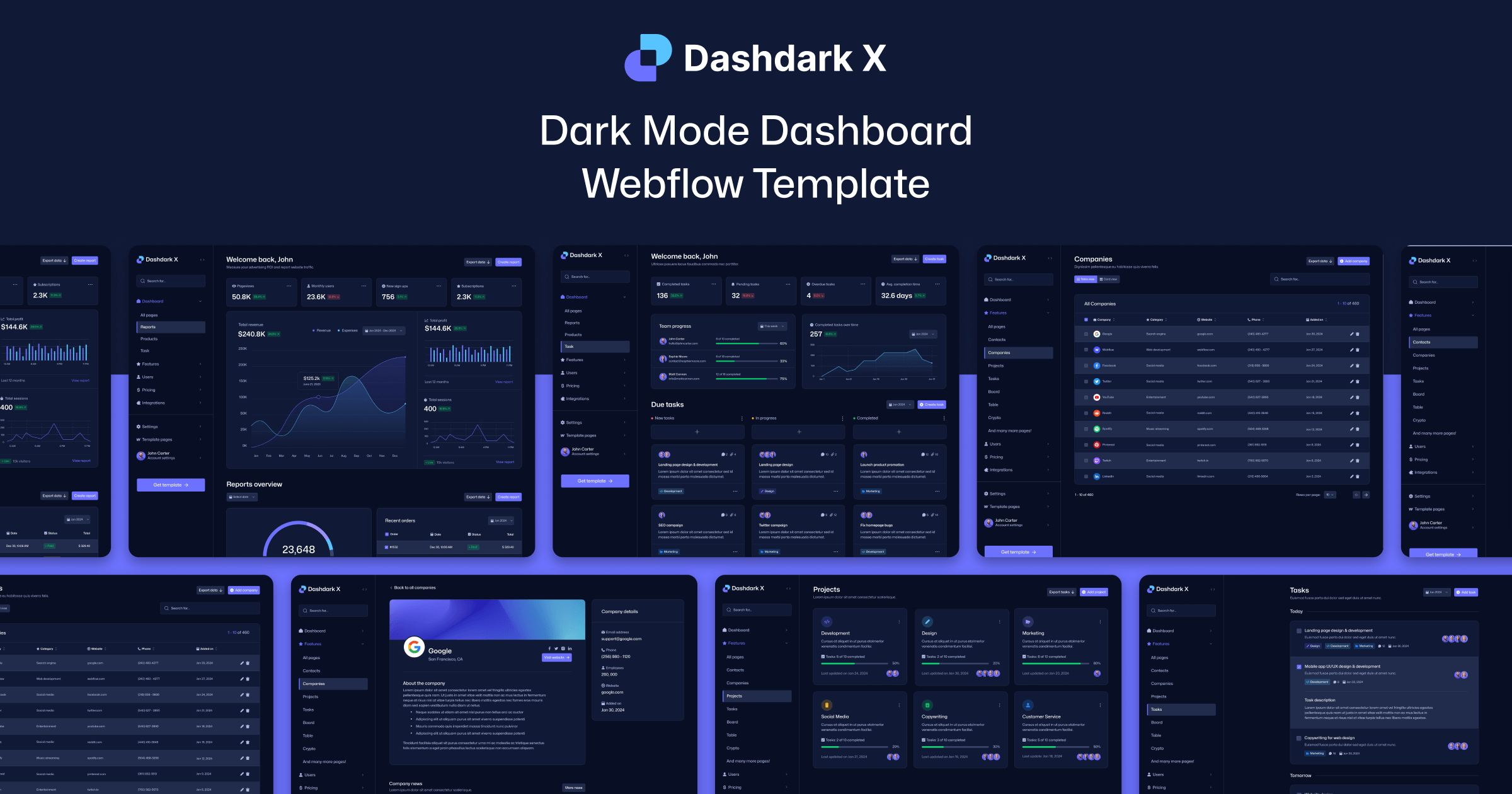 Dark Mode Dashboard Webflow Template - Dashdark X | BRIX Templates