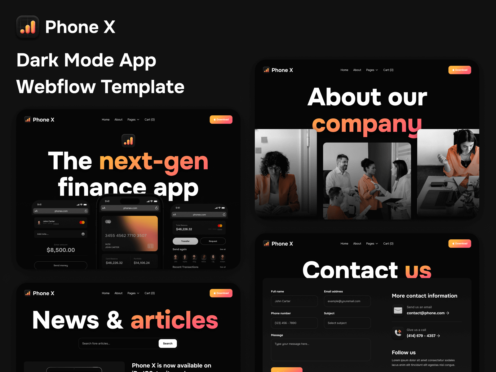 Dark Mode App Webflow Template - Phone X | BRIX Templates