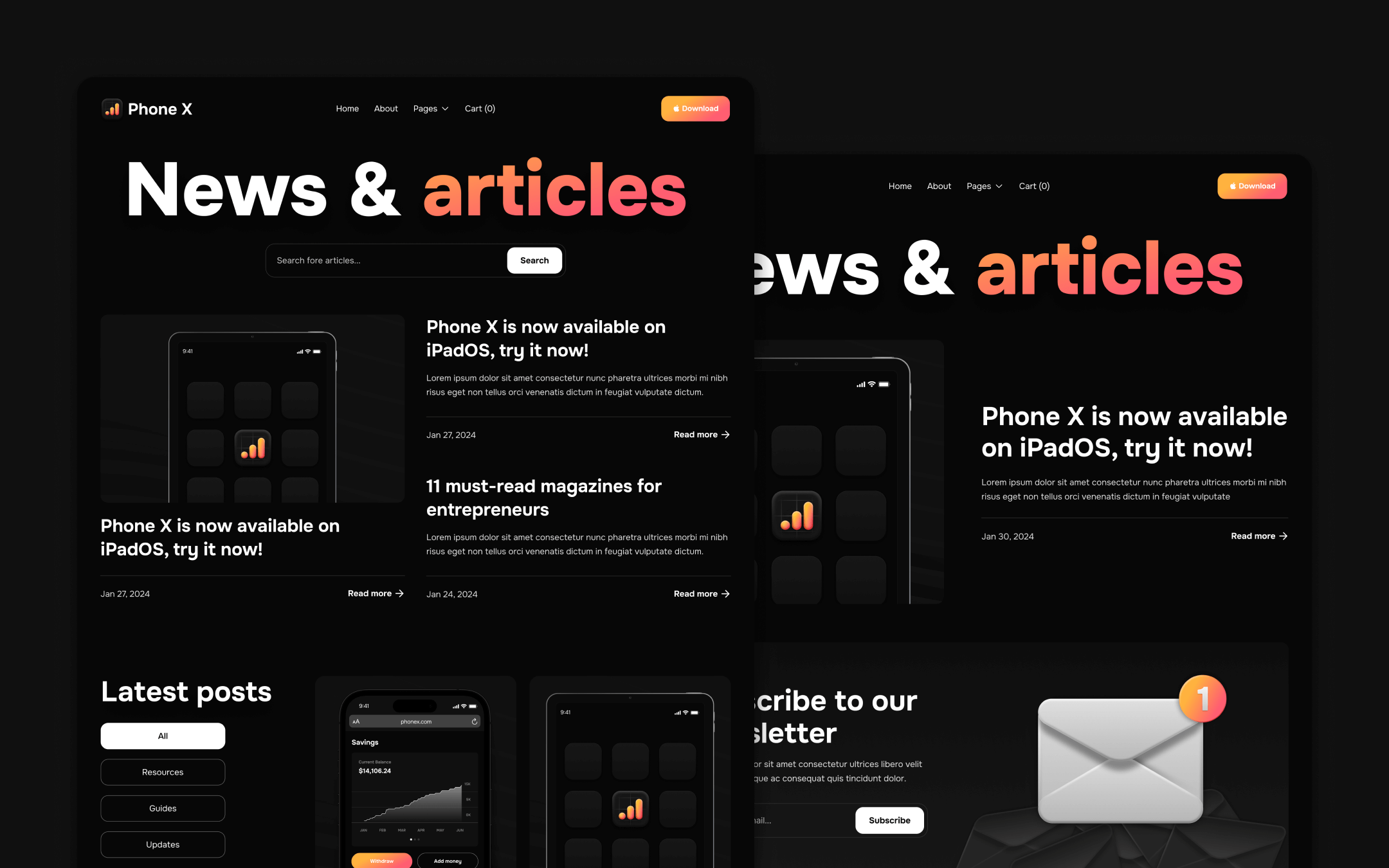 Dark Mode App Webflow Template - Phone X | BRIX Templates