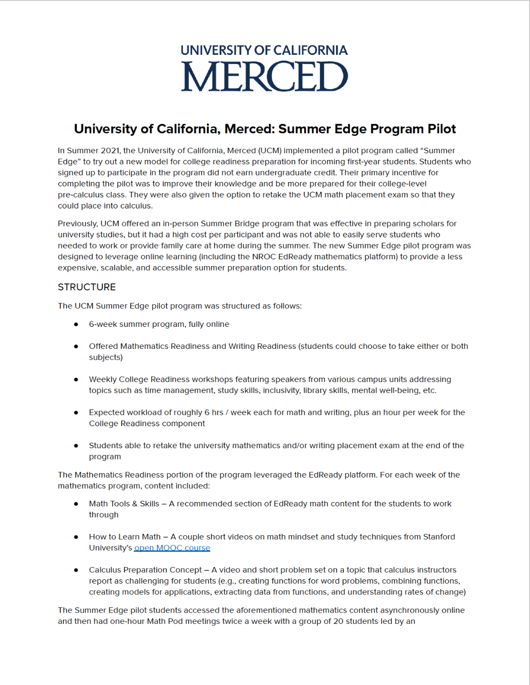 Summer Edge College Readiness Preparation