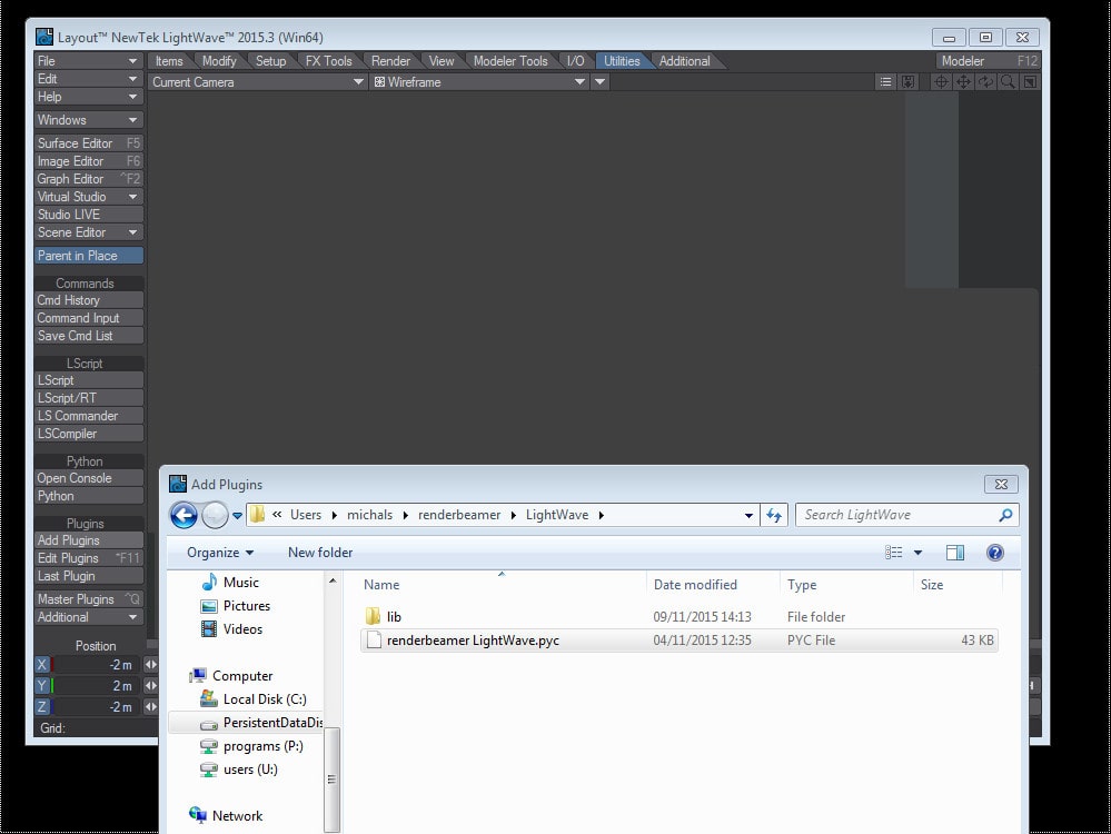 Use the standard Lightwave option to add renderBeamer as a plugin. To do this, go to the ...