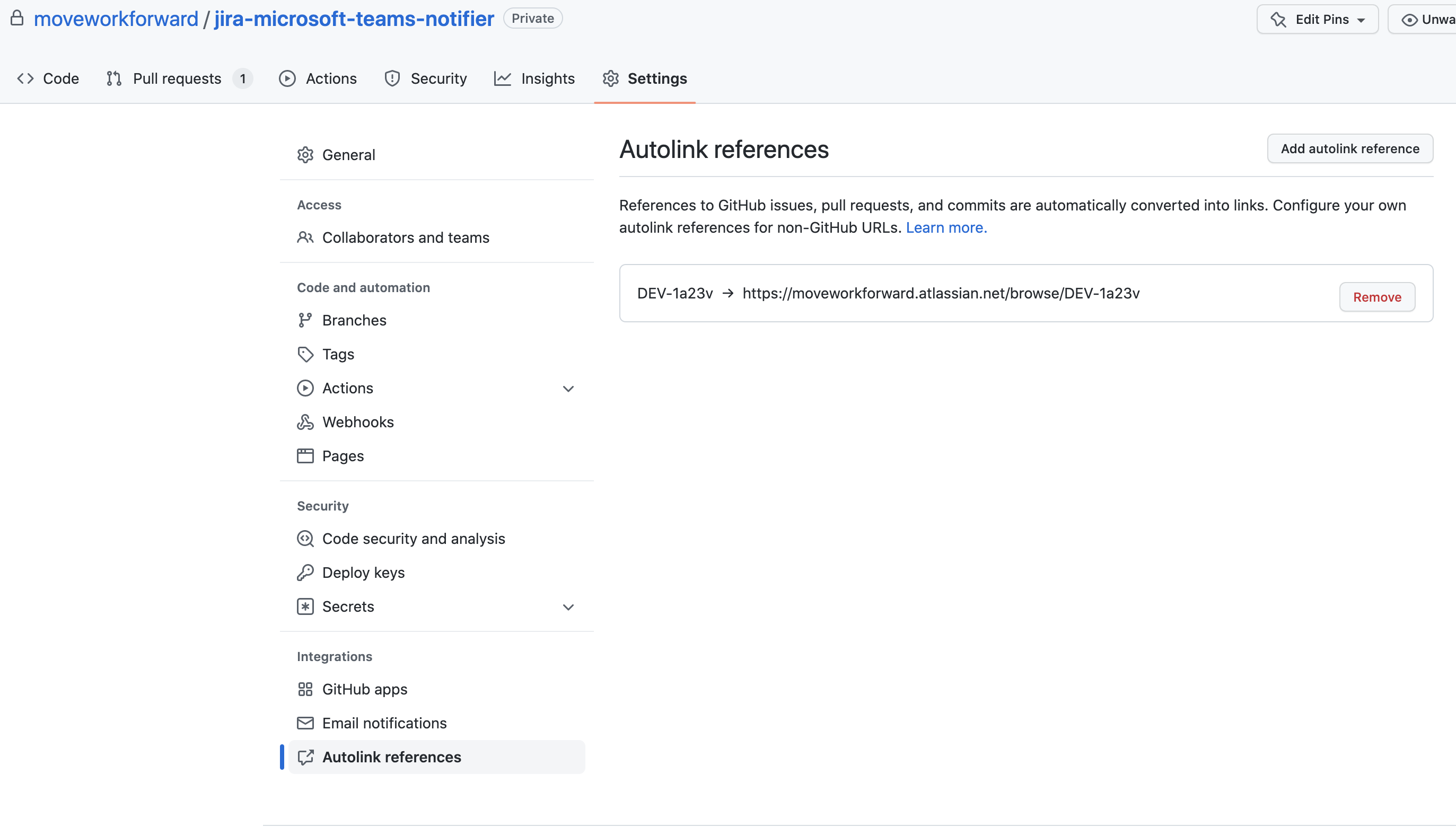 How to make autolinks of Jira issue keys in Github