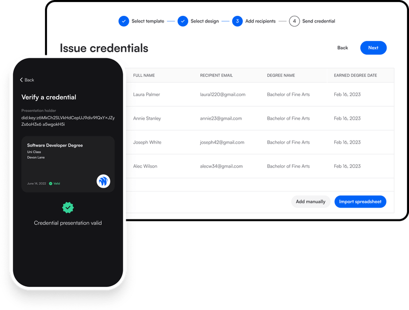 Issue instantly Verifiable Credentials