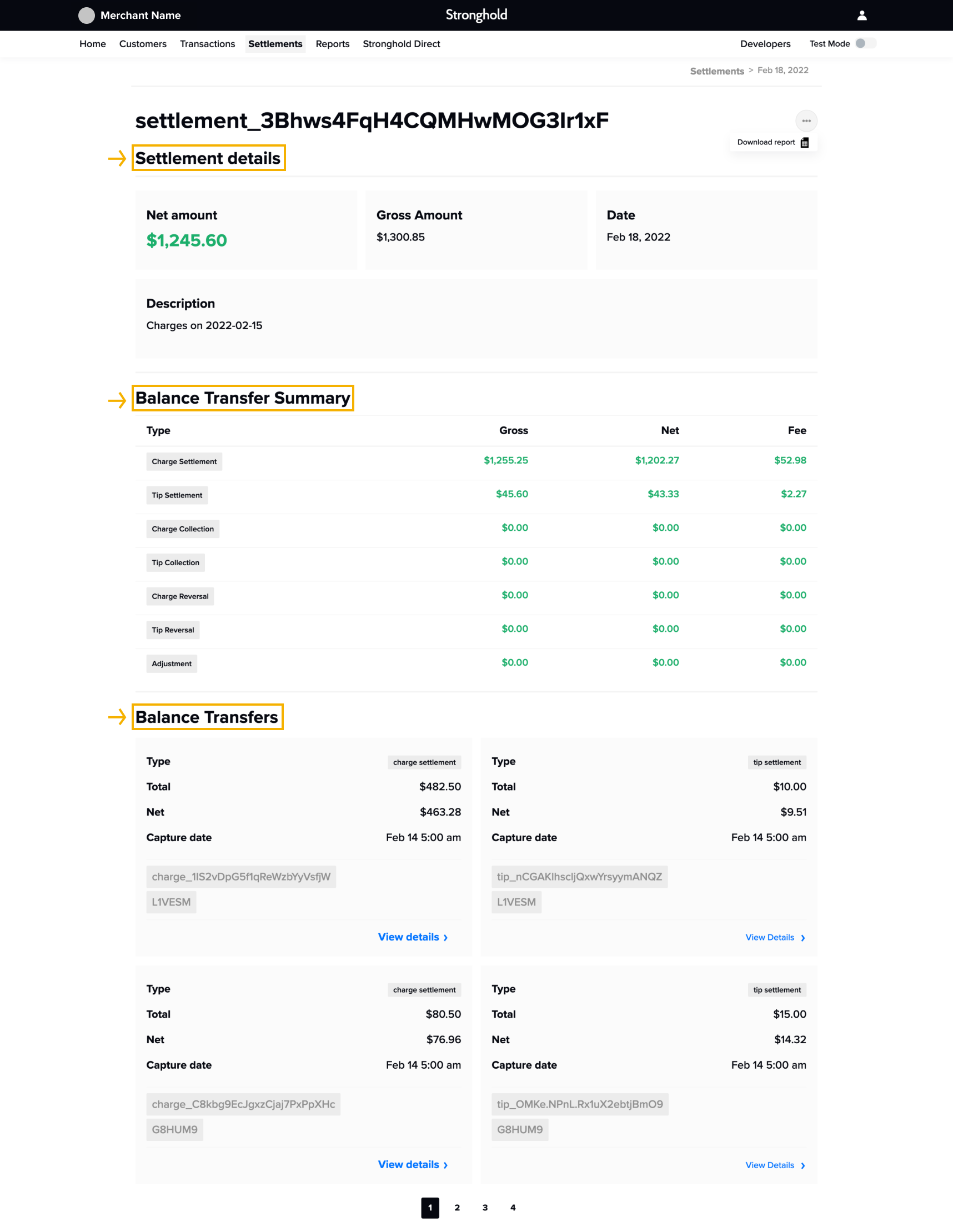 Support | Settlement Tab