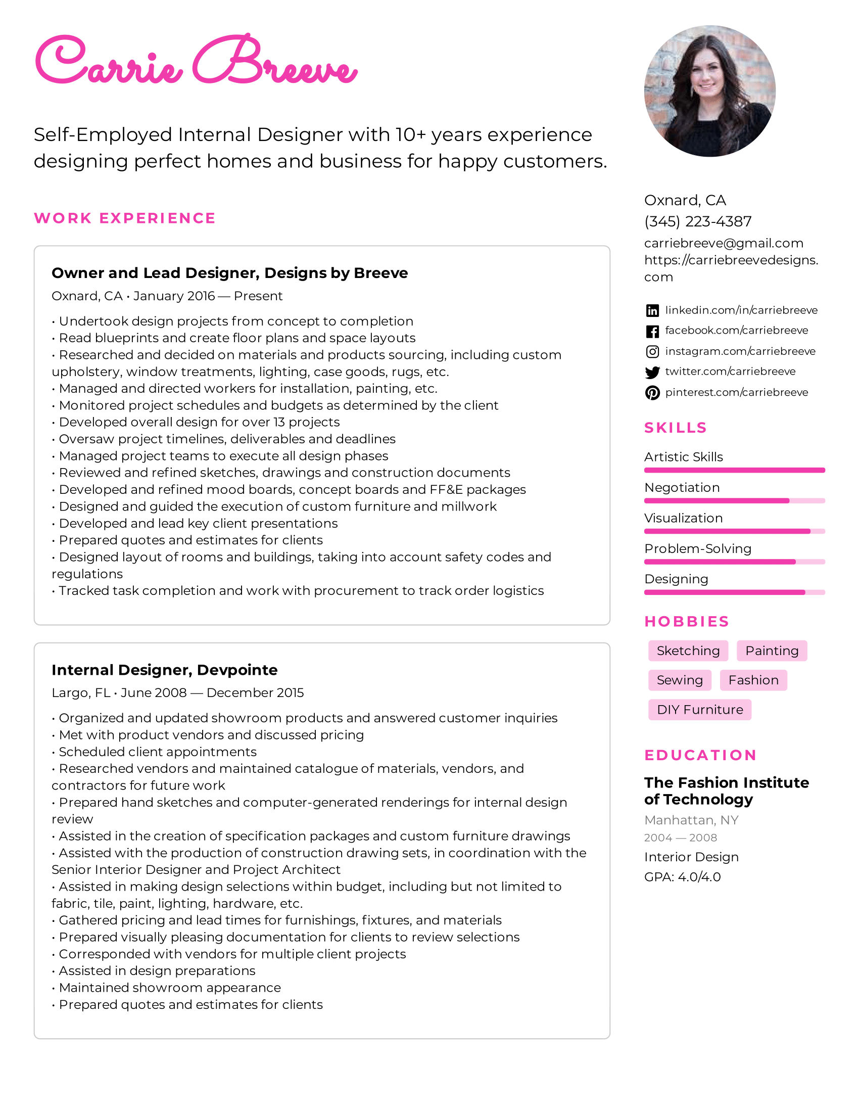 Interior Designer Resume Example Writing Tips For 2022 Interior Designer Resume Example Writing Tips For 2022