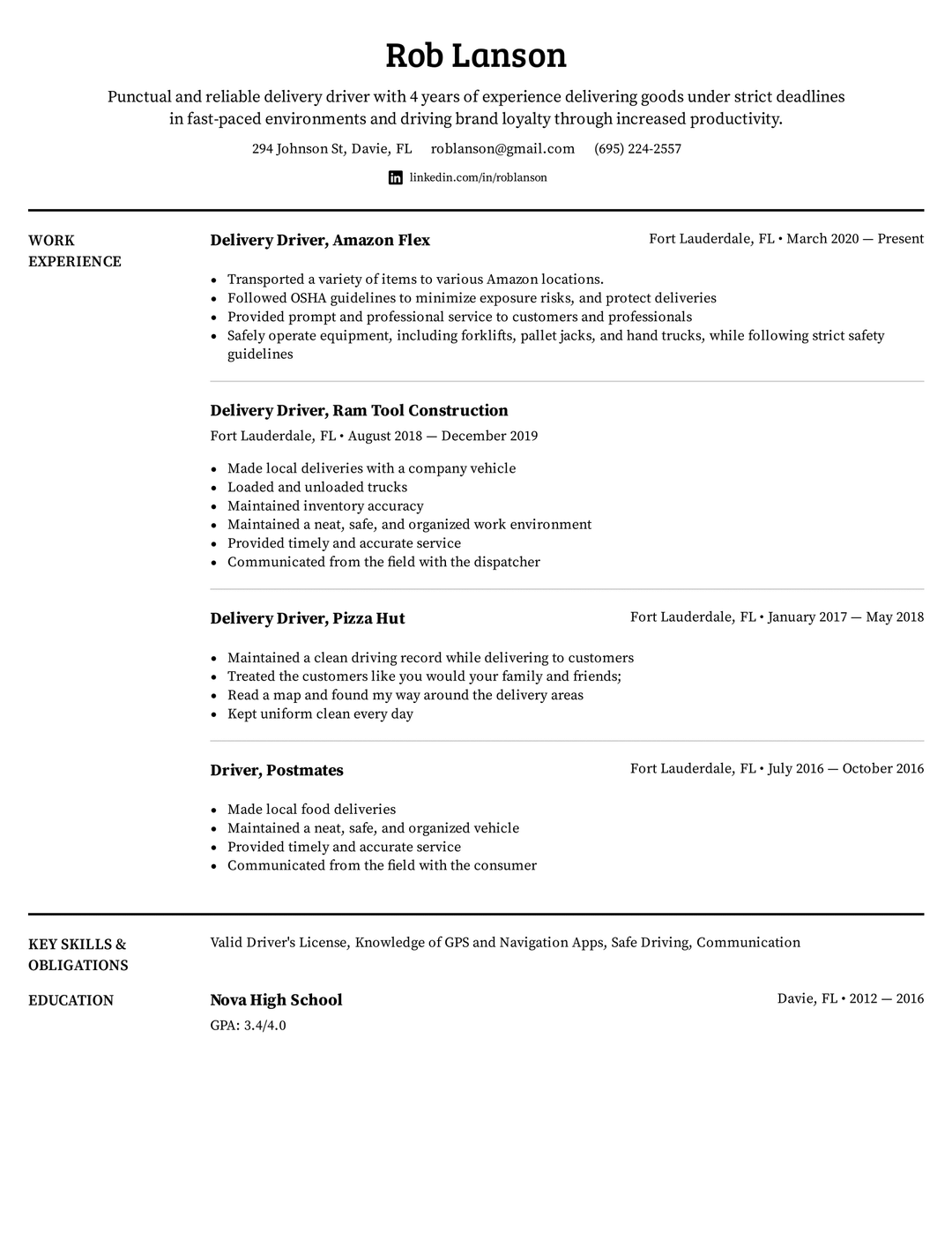 Delivery Driver Resume Example & Writing Tips for 2022