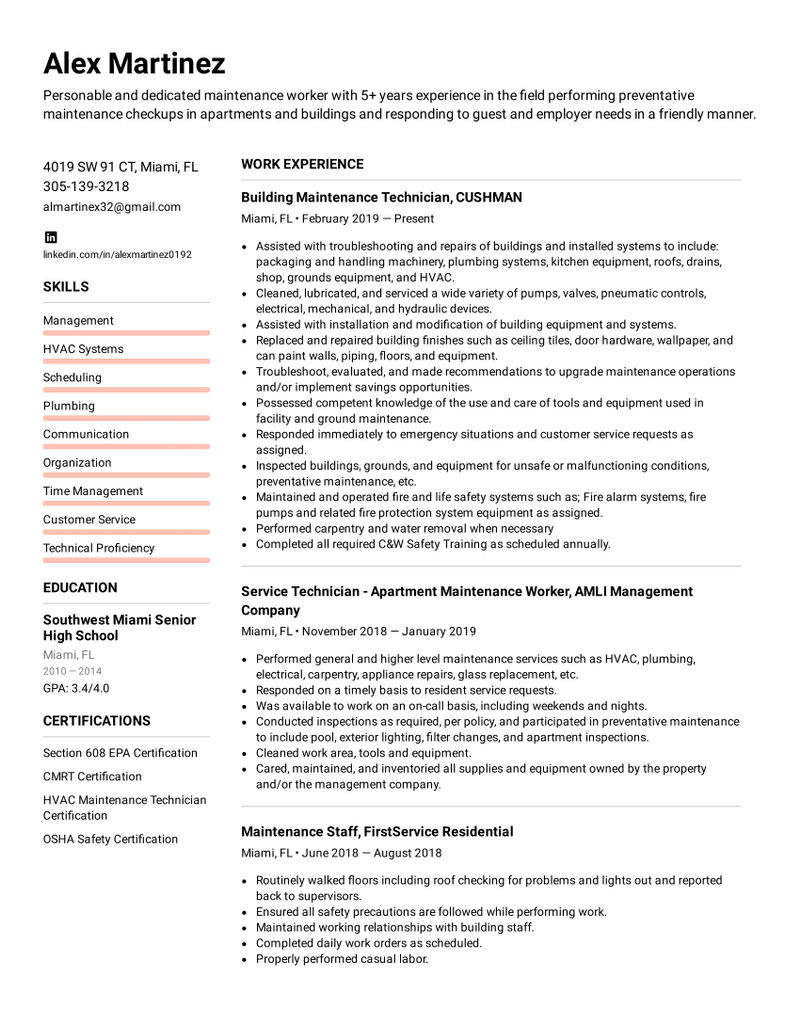 Maintenance Worker Resume Example & Writing Tips for 2022