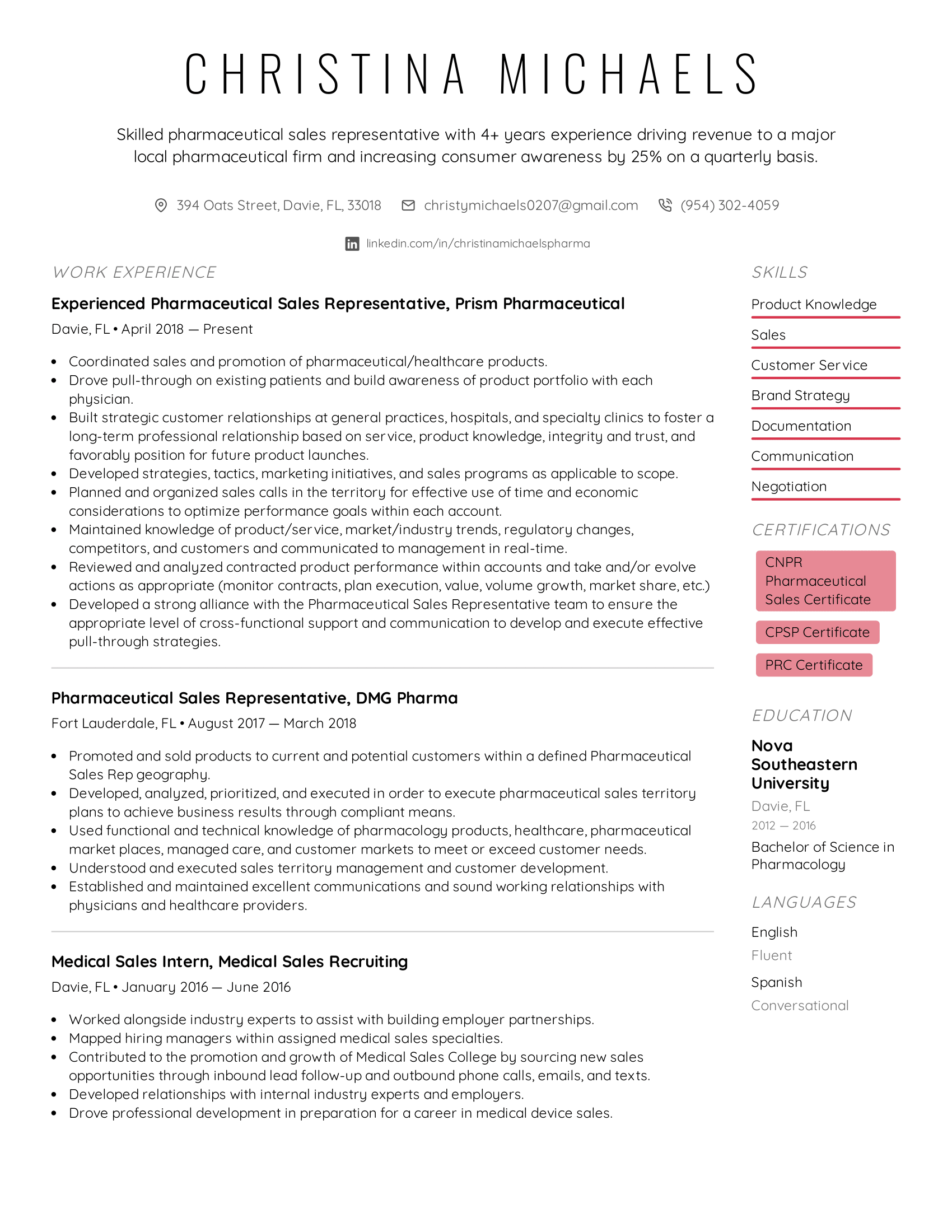 Pharmaceutical Sales Representative Resume Example Writing Tips For 2022