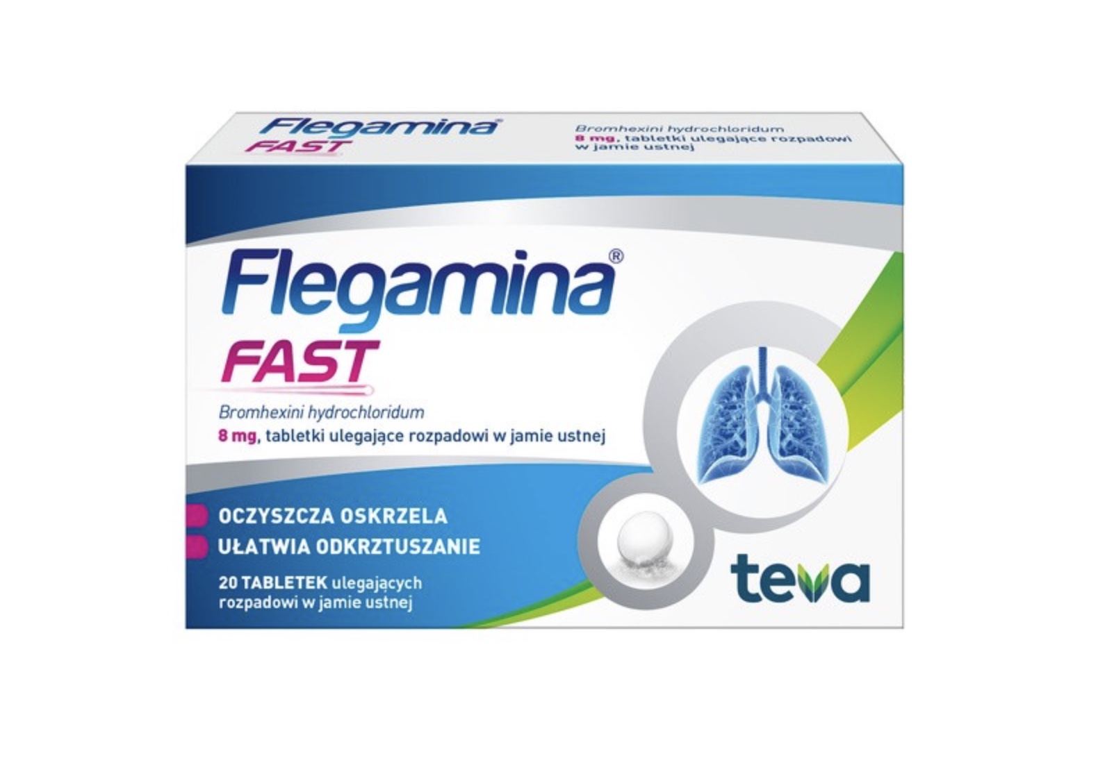 Flegamina Fast, 8 mg, tabletki ulegające rozpadowi w jamie ustnej, 20 szt