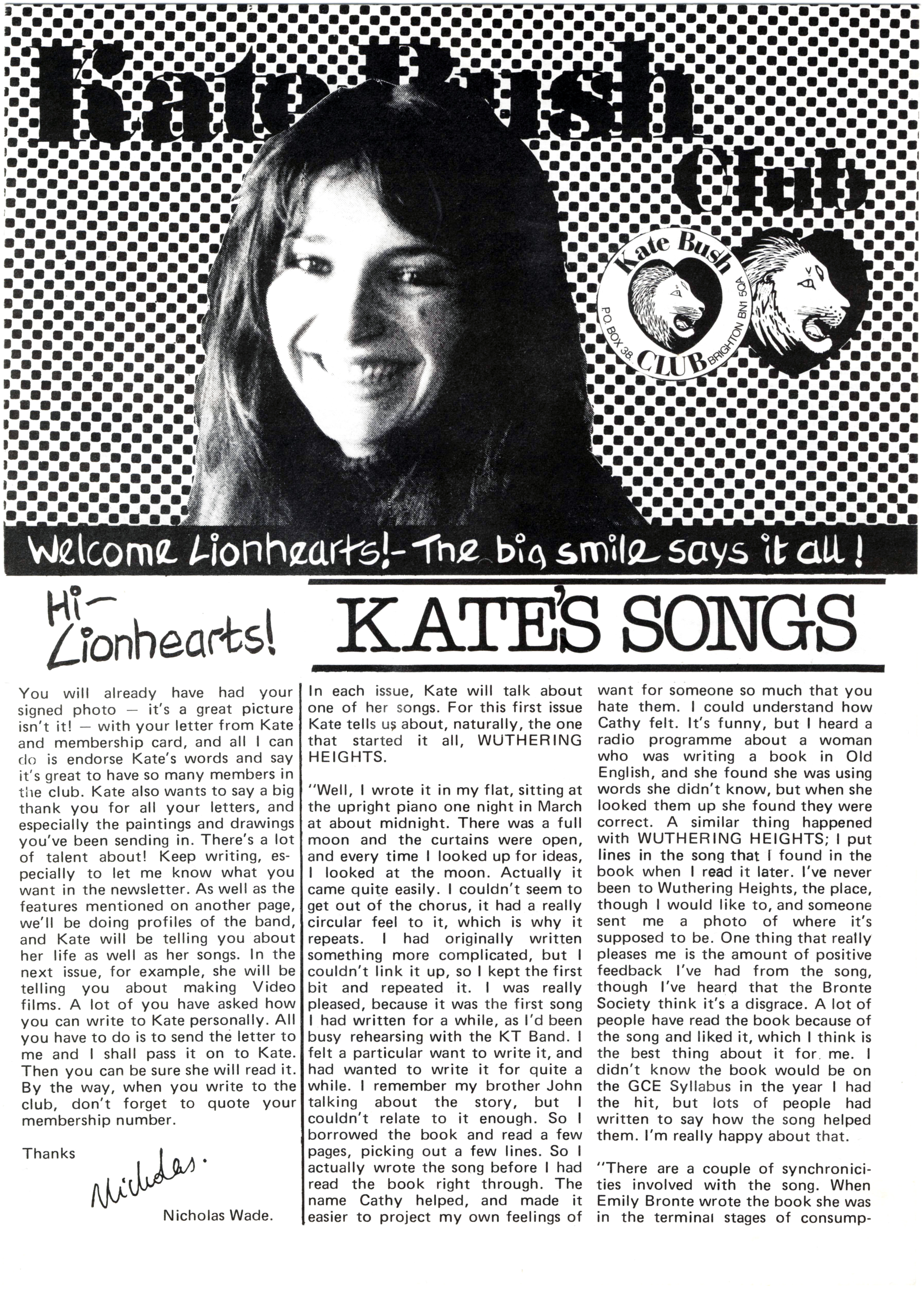 'Kate Bush Club' Magazine Issue 1 | Tours & Store | Kate Bush Collectibles
