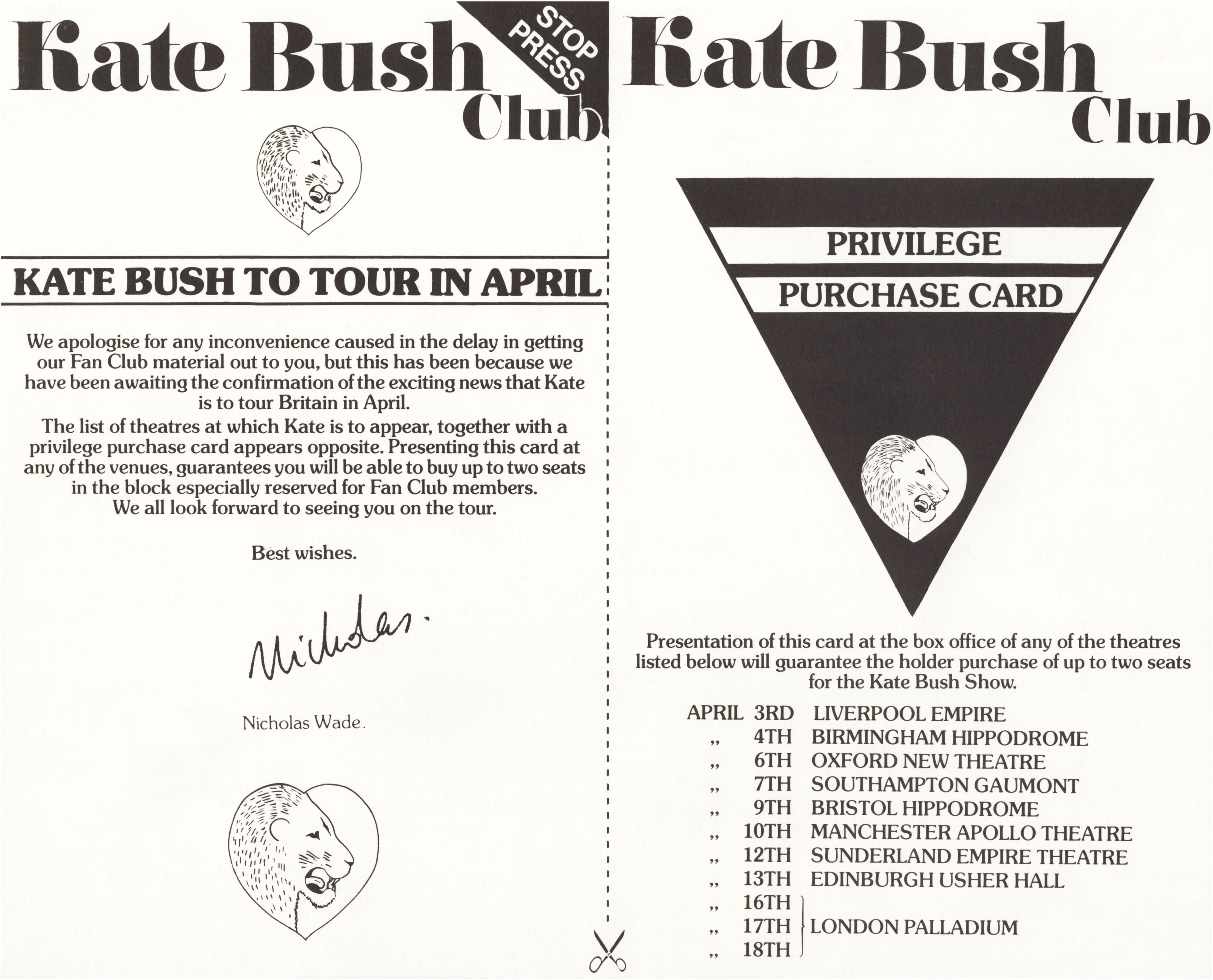 Kate Bush Collectibles | Tour & Stores | Kate Bush Club