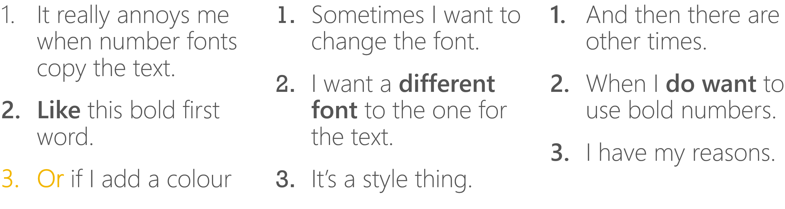 How to format numbered lists