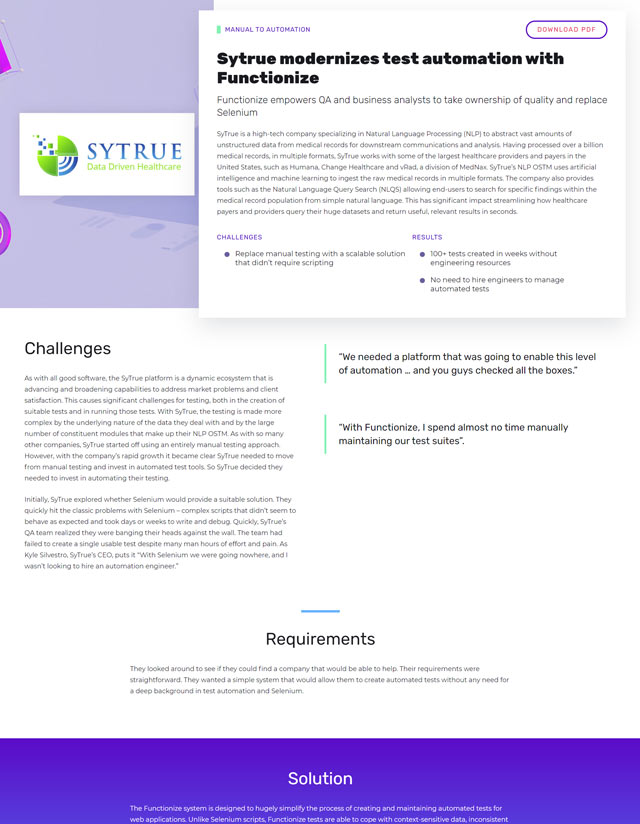 Sytrue modernizes test automation with Functionize