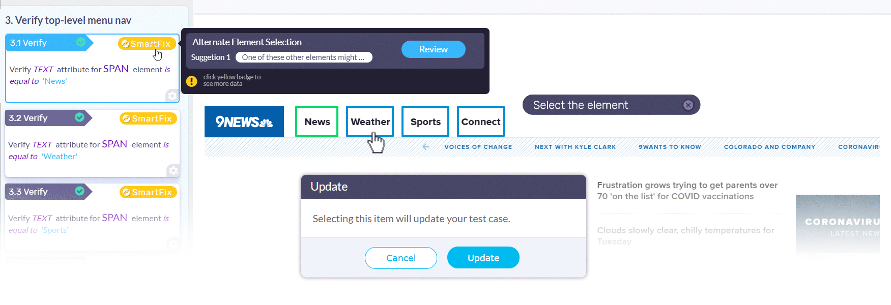 SmartFix - One-click suggestions to fix common test scenarios