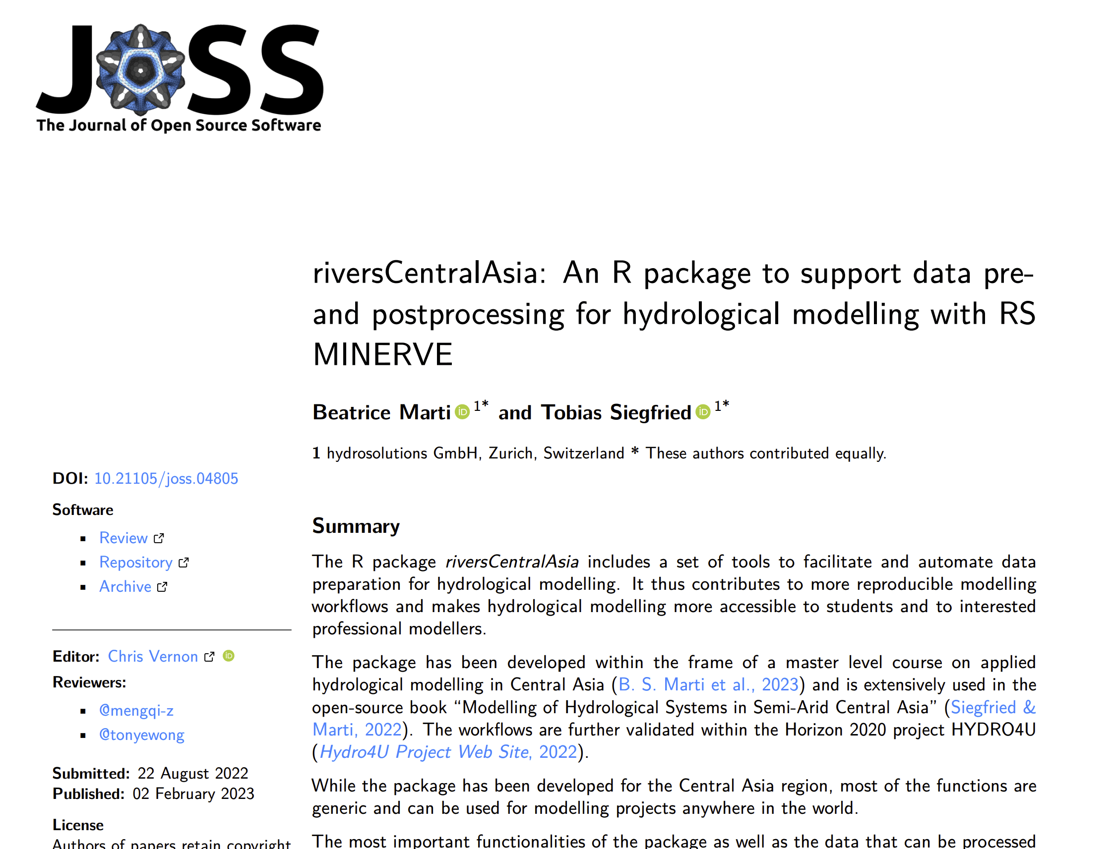riversCentralAsia Software Package Published | Hydrosolutions Ltd.