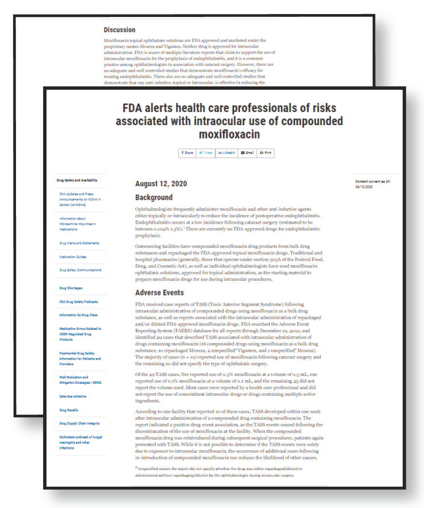Ophthalmology: FDA Alert on Intraocular Moxifloxacin Use