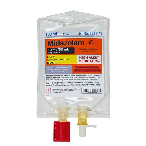 midazolam Injection, 1mg/mL (50mg/50mL), in a 100mL Bag
