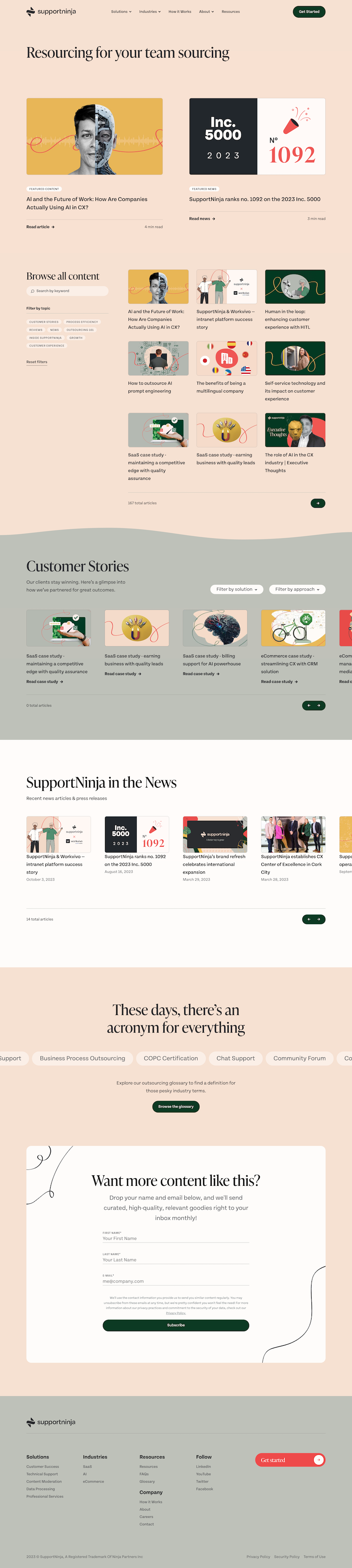 Support Ninja Resources Page for SaaS Inspiration