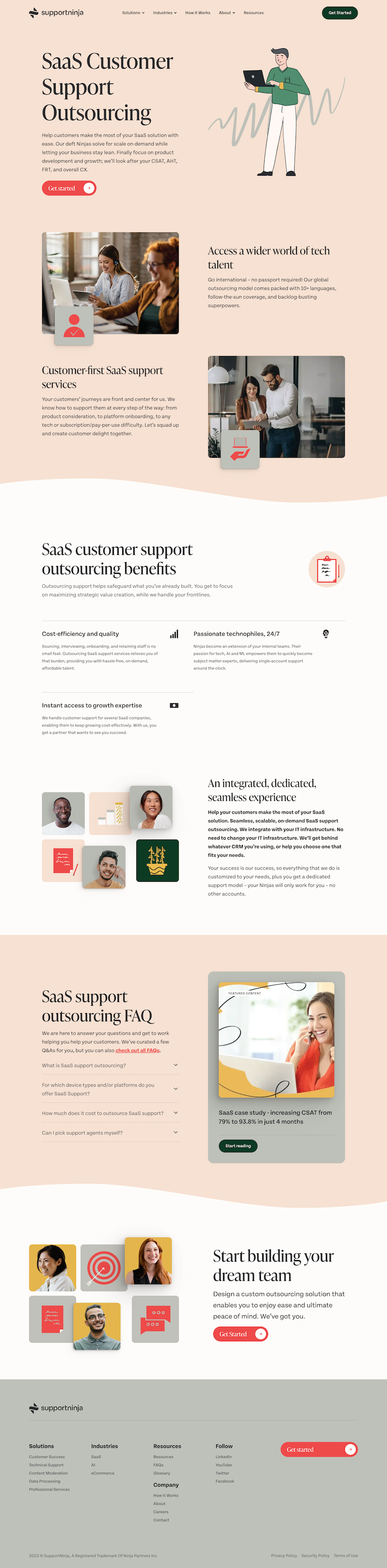 Support Ninja Industry Page for SaaS Inspiration