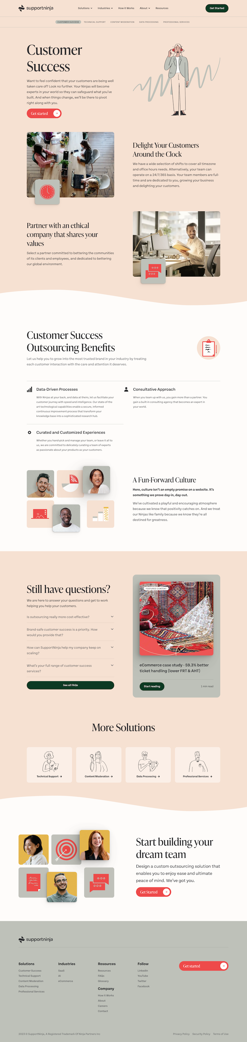 Support Ninja Solutions Page for SaaS Inspiration