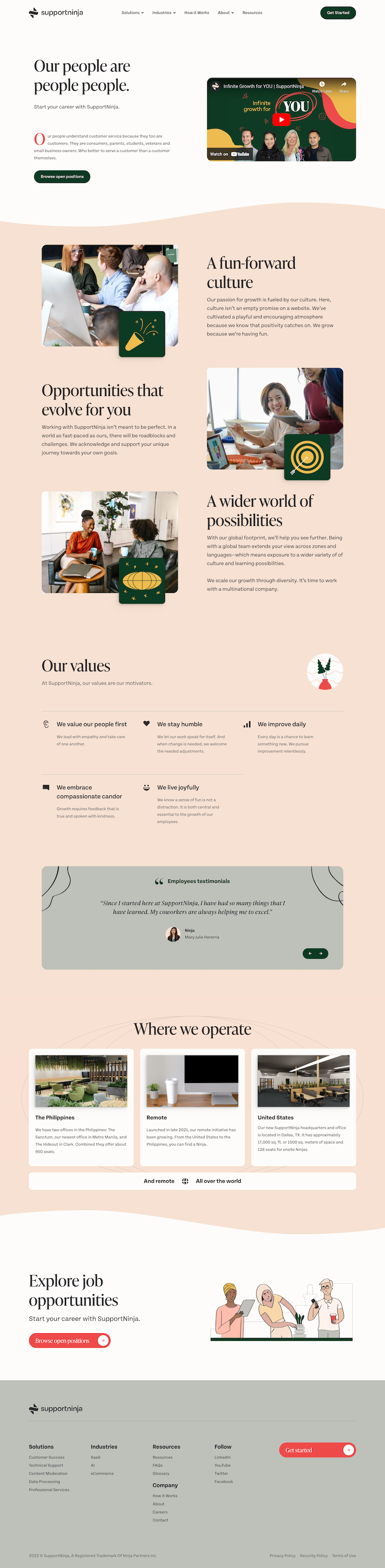 Support Ninja Careers Page for SaaS Inspiration