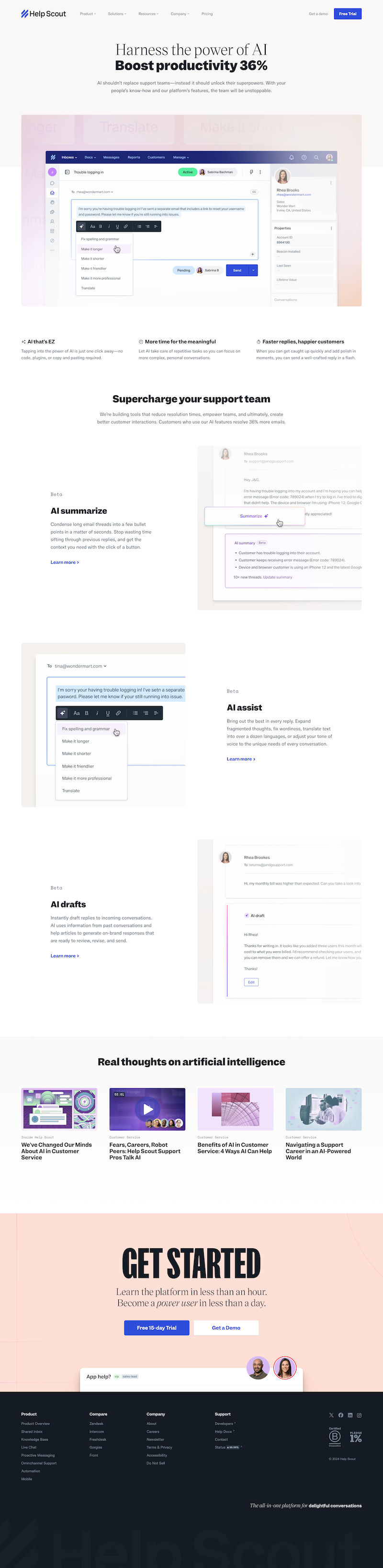 Help Scout AI Page for SaaS Inspiration