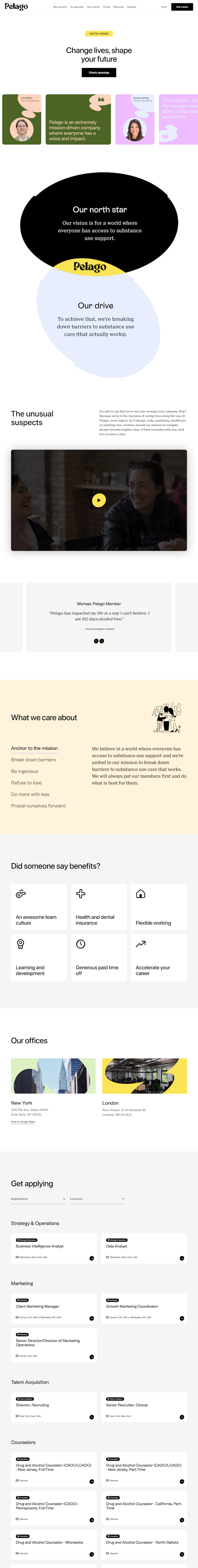 Pelago Health Careers Page for SaaS Inspiration