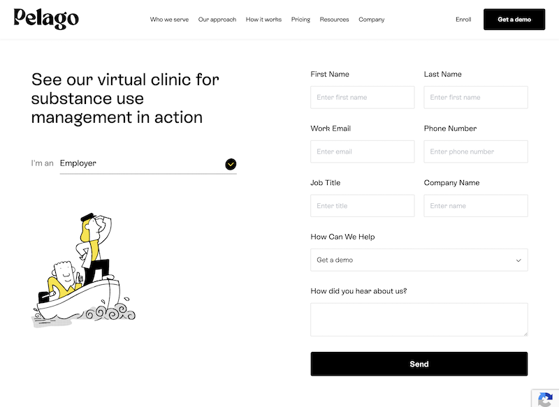 Pelago Health Talk to Sales Page for SaaS Inspiration
