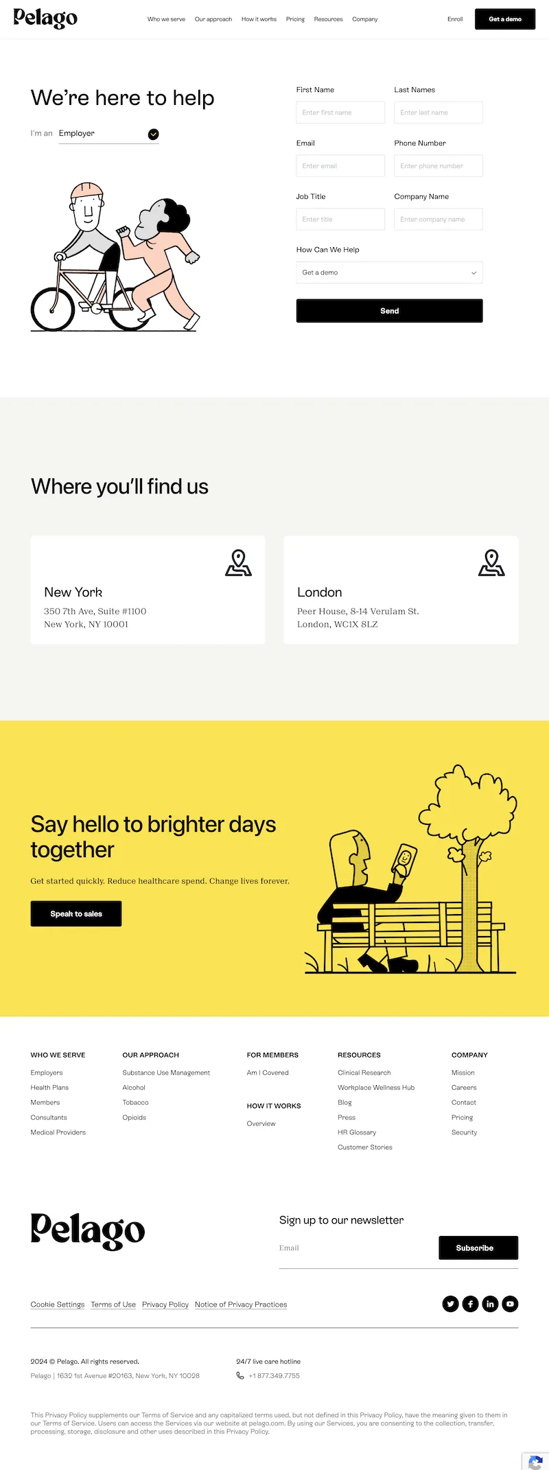 Pelago Health Contact Page for SaaS Inspiration
