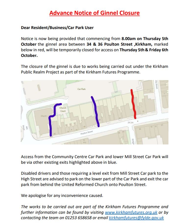 Advance Notice of Ginnel Closure