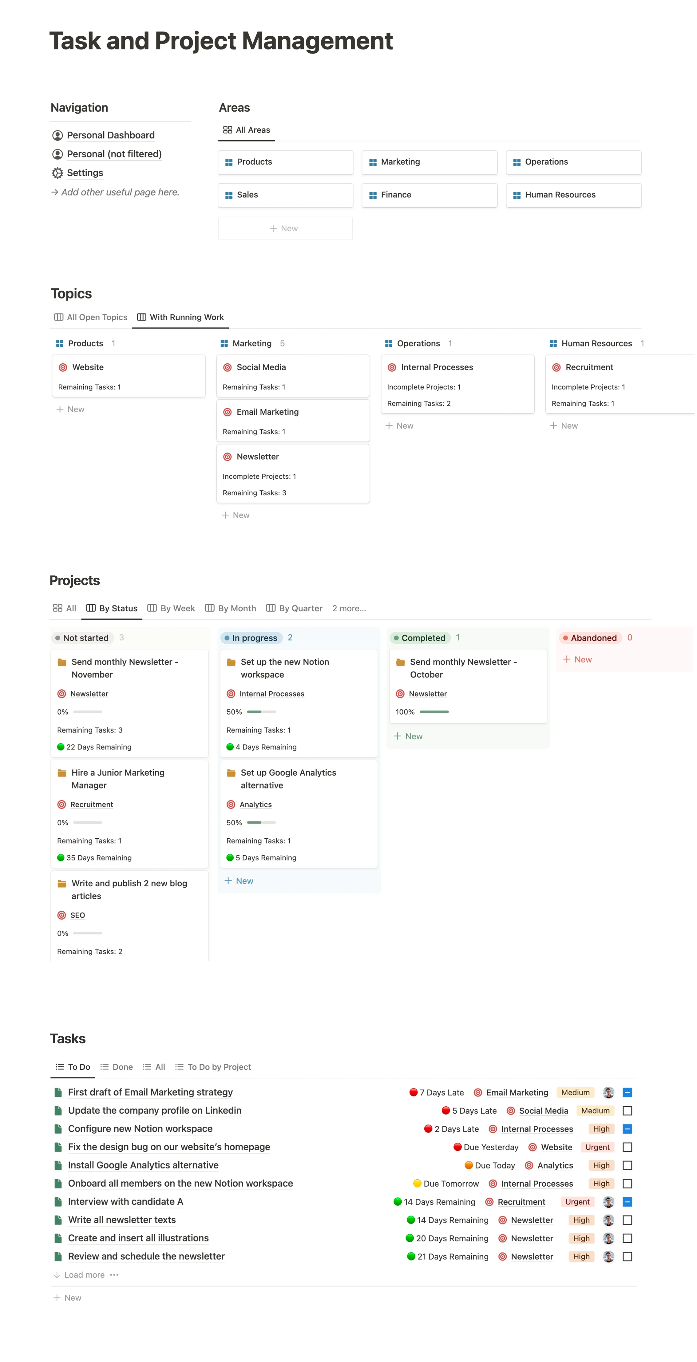 Task and Project Management System Notion Template