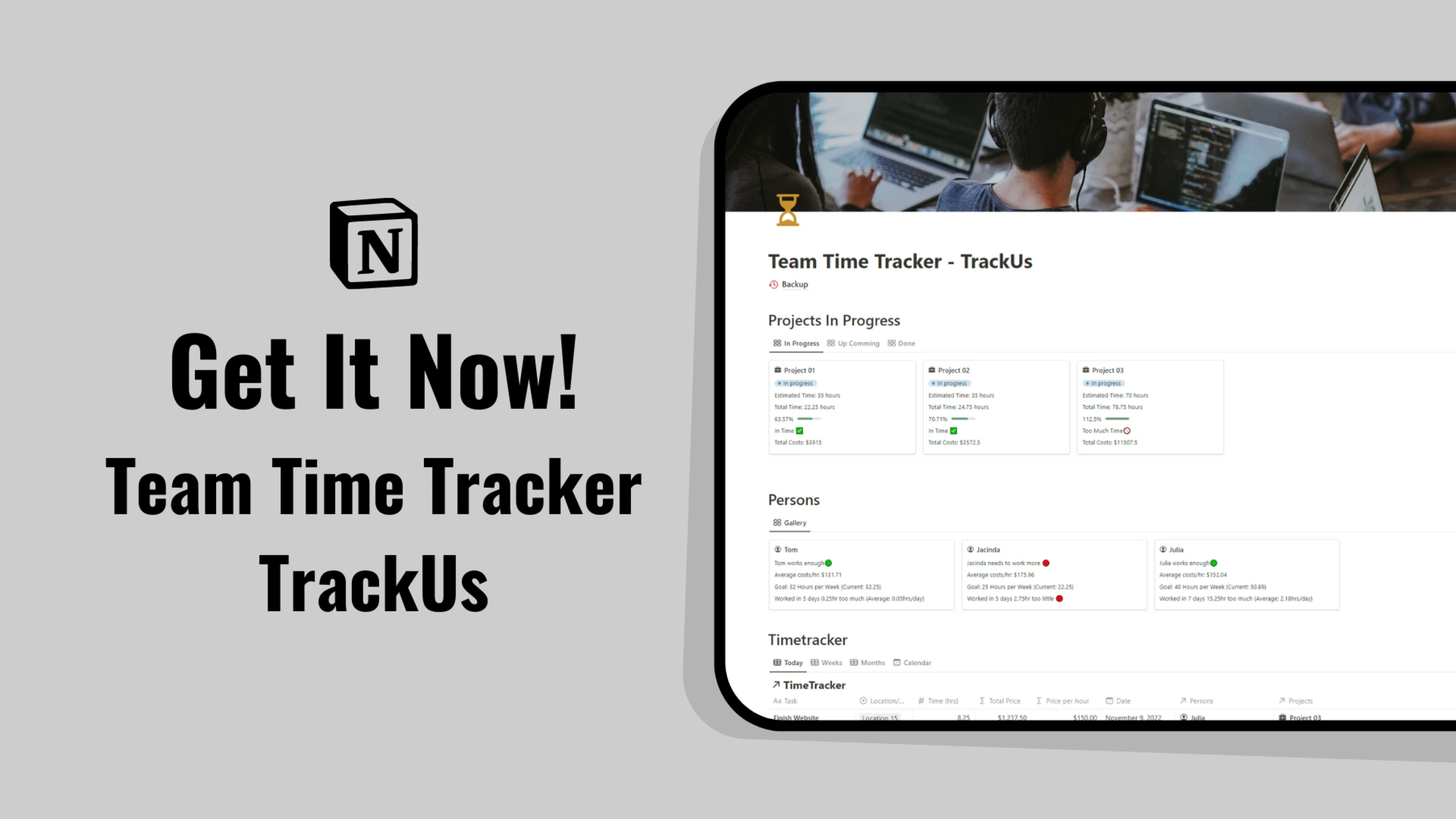 Team Time Tracker - TrackUs | Notion Everything